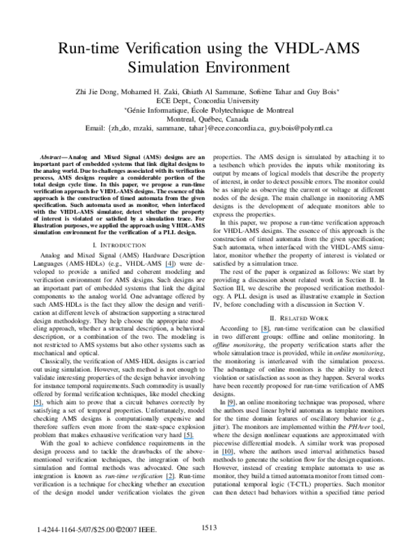 Pdf Run Time Verification Using The Vhdl Ams Simulation Environment