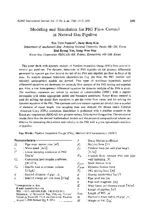 (PDF) Modeling and simulation for PIG flow control in natural gas Pipeline