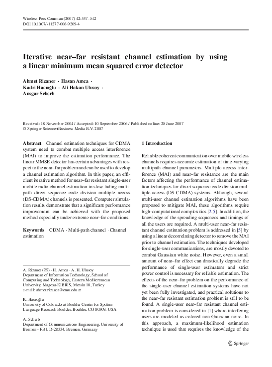 (PDF) Iterative near–far resistant channel estimation by using a linear minimum mean squared ...
