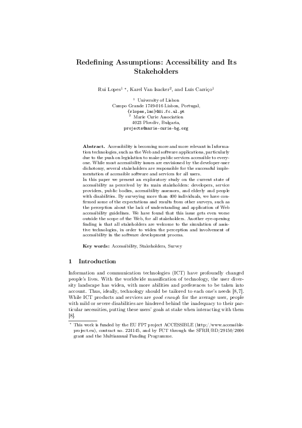 (PDF) Redefining Assumptions: Accessibility and Its Stakeholders