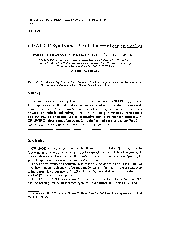 (PDF) CHARGE syndrome. Part I. External ear anomalies | James Thelin ...