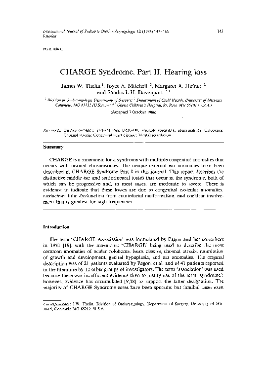 (PDF) CHARGE Syndrome. Part II. Hearing loss