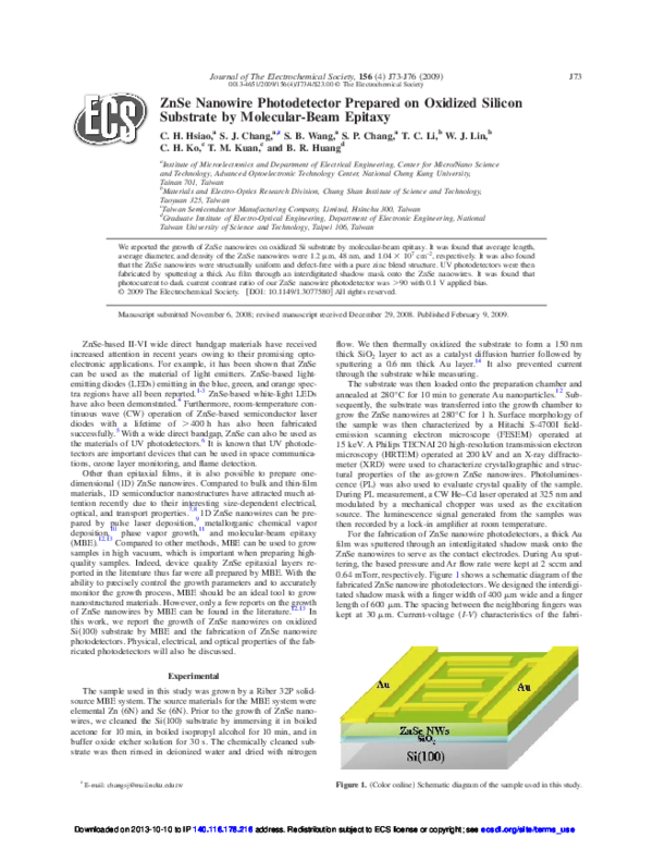 (PDF) ZnSe Nanowire Photodetector Prepared on Oxidized Silicon Substrate by Molecular-Beam Epitaxy