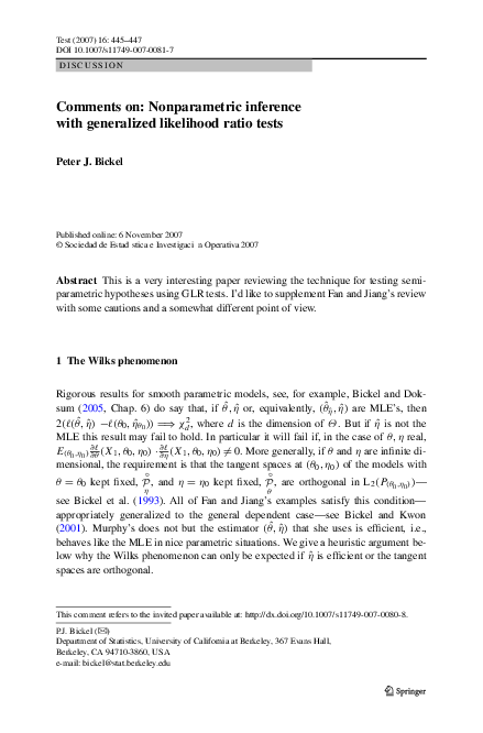 Pdf Comments On Nonparametric Inference With Generalized Likelihood