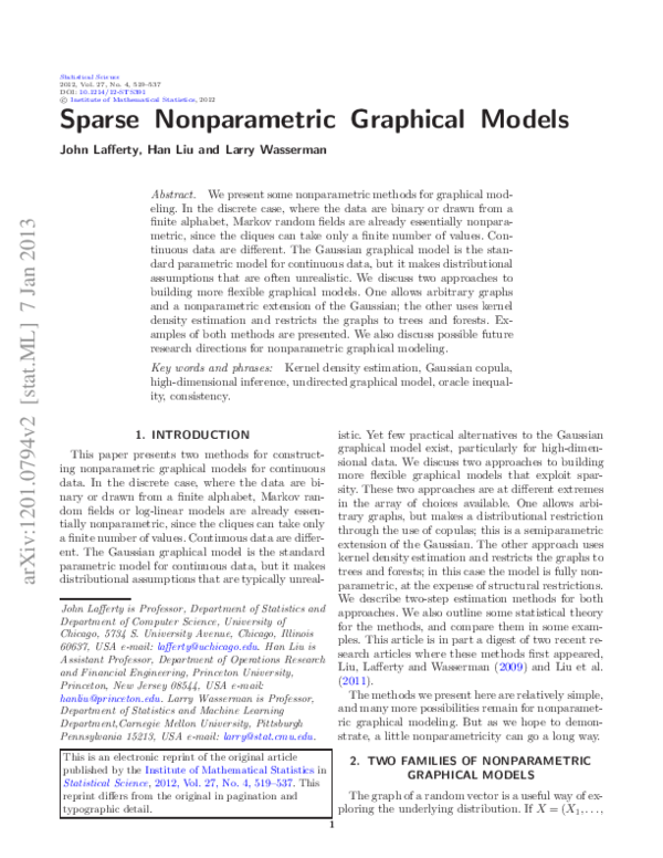 (PDF) Sparse Nonparametric Graphical Models