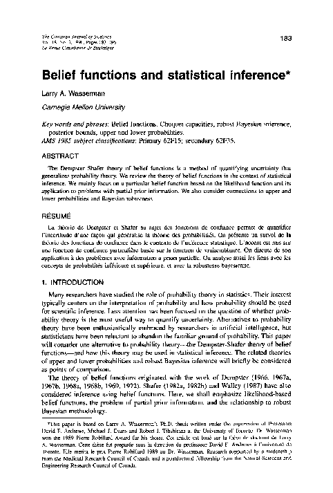 (PDF) Belief functions and statistical inference