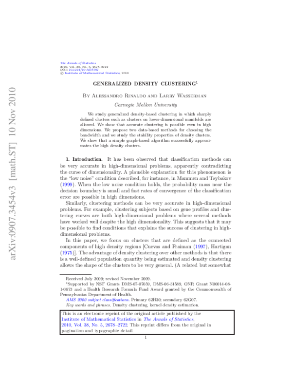 (PDF) Generalized density clustering
