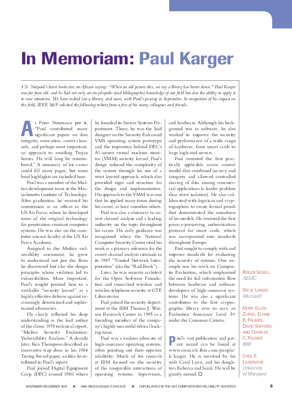 (PDF) In Memoriam: Paul Karger