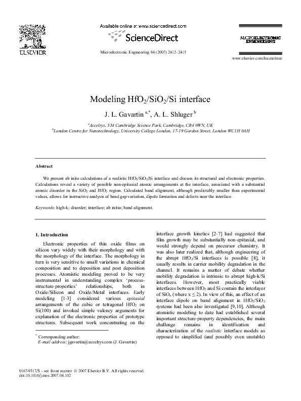 (PDF) Modeling HfO2/SiO2/Si interface