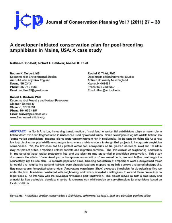 (PDF) A developer-initiated conservation plan for pool-breeding ...