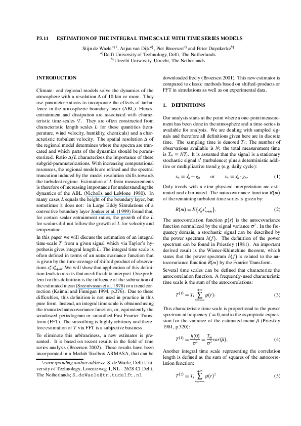 Pdf P311 Estimation Of The Integral Time Scale With Time Series Models