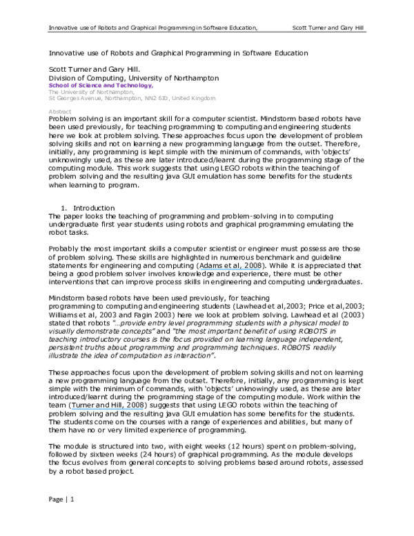 Pdf Innovative Use Of Robots And Graphical Programming In Software Education