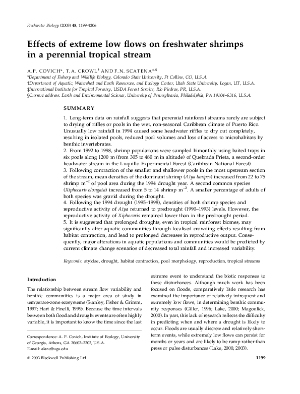 (PDF) Effects of extreme low flows on freshwater shrimps in a perennial ...