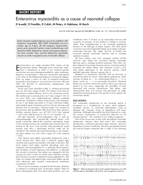(PDF) Enterovirus myocarditis as a cause of neonatal collapse