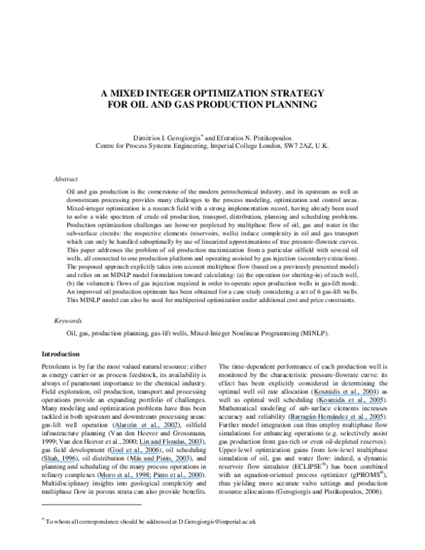 (PDF) A Mixed Integer Optimization Strategy for Oil and Gas Production ...