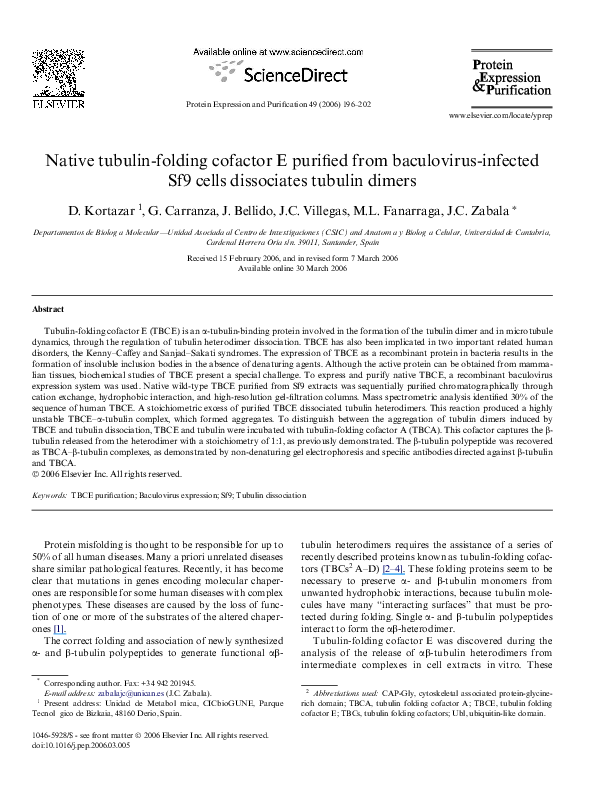 (PDF) Native tubulin-folding cofactor E purified from baculovirus ...