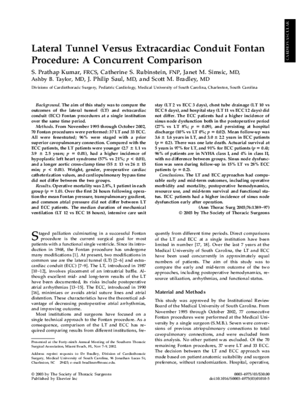 Pdf Lateral Tunnel Versus Extracardiac Conduit Fontan Procedure A
