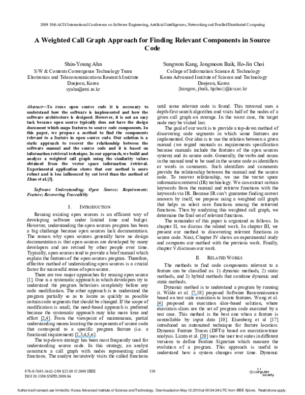 (PDF) A Weighted Call Graph Approach for Finding Relevant Components in ...