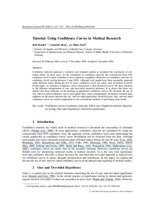 (PDF) Tutorial: Using Confidence Curves in Medical Research