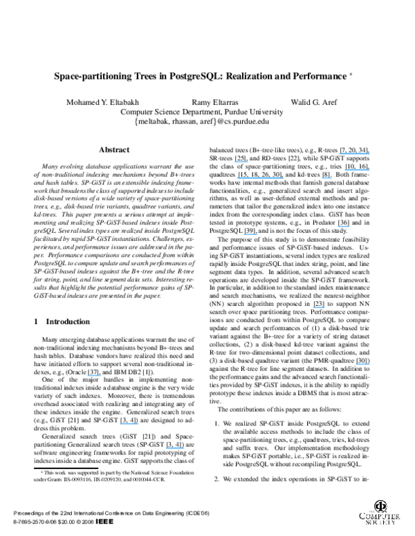 Pdf Space Partitioning Trees In Postgresql Realization And Performance