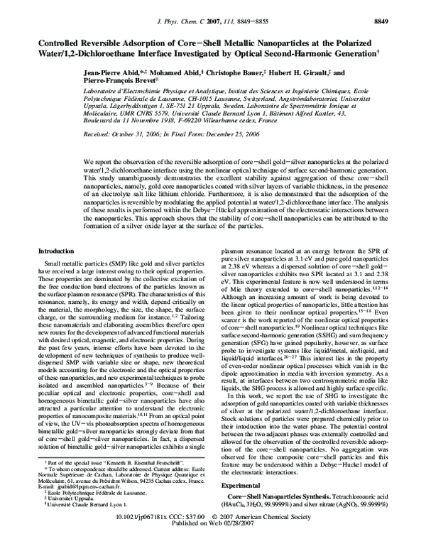 (PDF) Determination of the Surface Charge Density of Colloidal Gold Nanoparticles Using Second ...