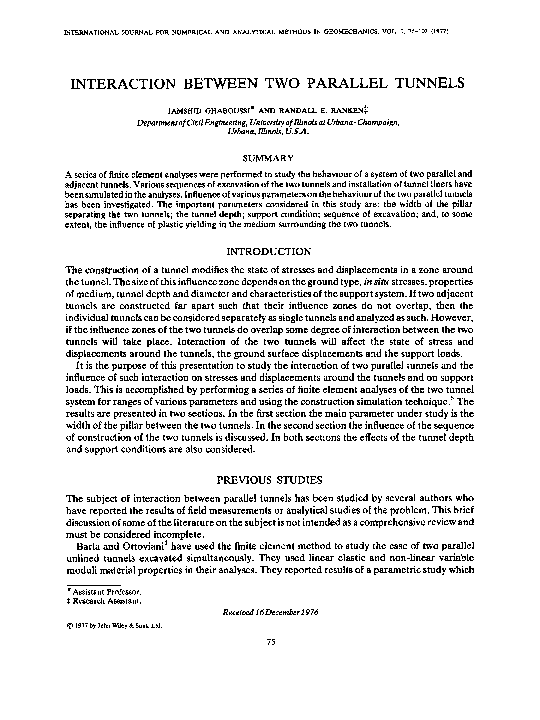(PDF) Interaction between two parallel tunnels