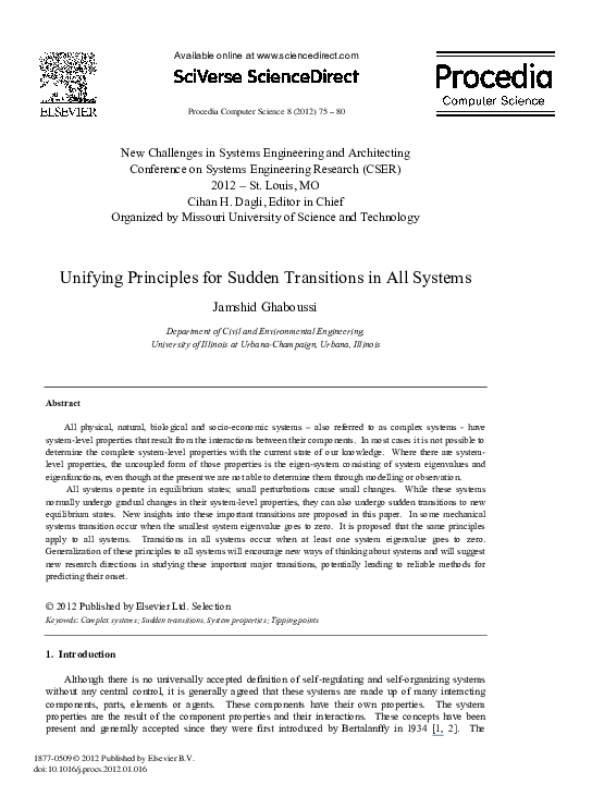(PDF) Unifying Principles for Sudden Transitions in All Systems