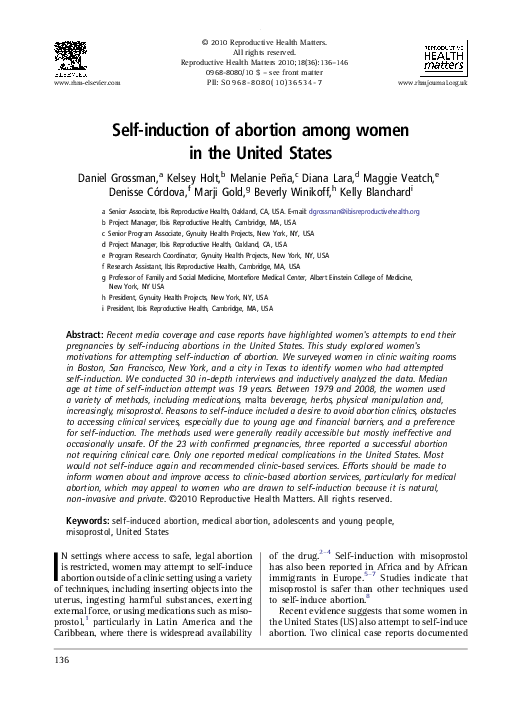 (PDF) Self-induction of abortion among women in the United States