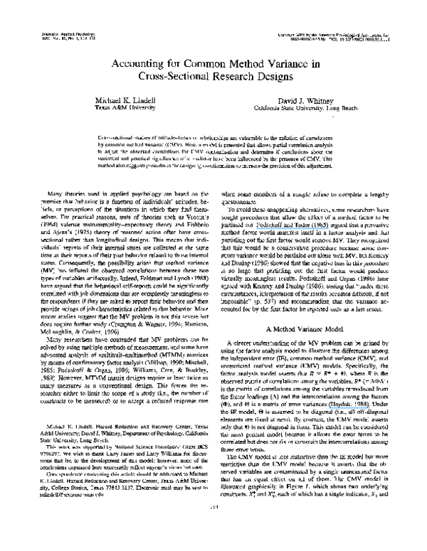 (PDF) Accounting for common method variance in cross-sectional research ...