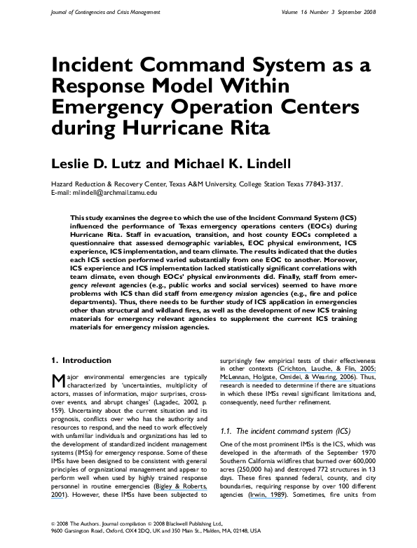 (PDF) Incident Command System as a Response Model Within Emergency ...