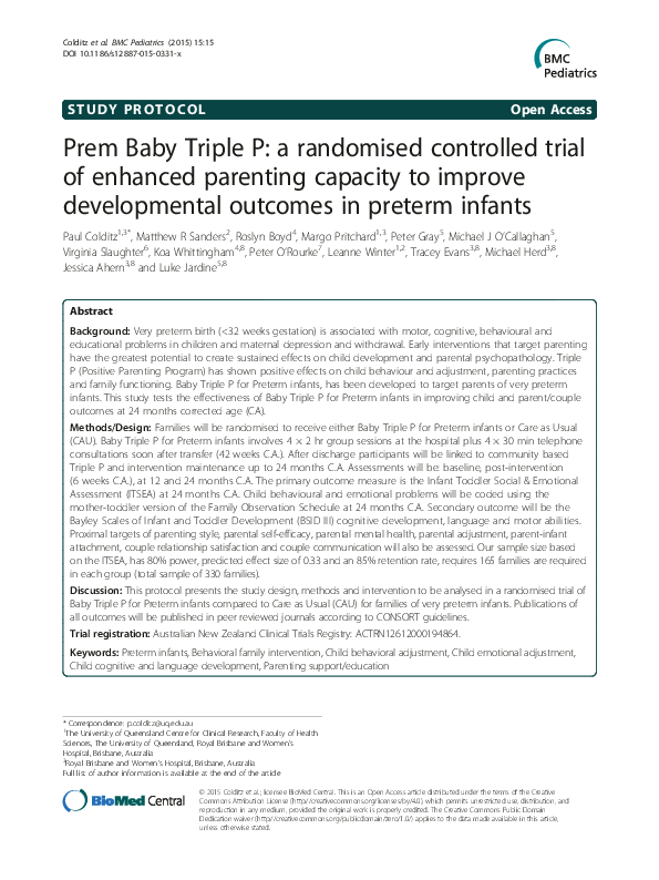 (PDF) Prem Baby Triple P: a randomised controlled trial of enhanced ...