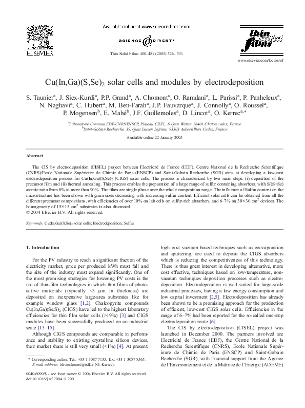 (PDF) Cu(In,Ga)(S,Se)2 solar cells and modules by electrodeposition