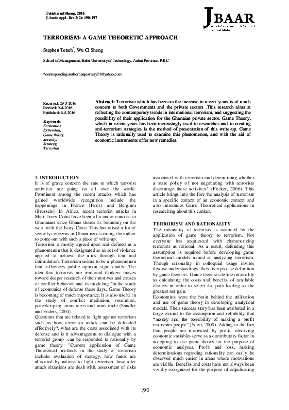 (PDF) TERRORISM- A GAME THEORETIC APPROACH