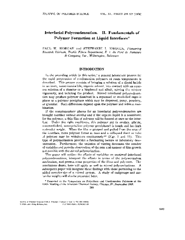 (PDF) Interfacial polycondensation. II. Fundamentals of polymer ...