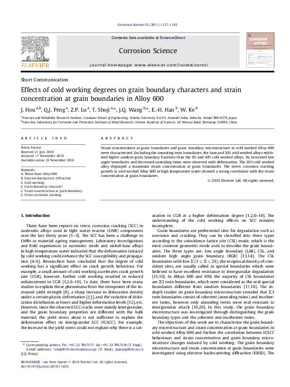(PDF) Effects of cold working degrees on grain boundary characters and ...