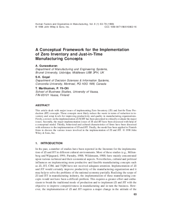 (PDF) A conceptual framework for the implementation of Zero Inventory ...