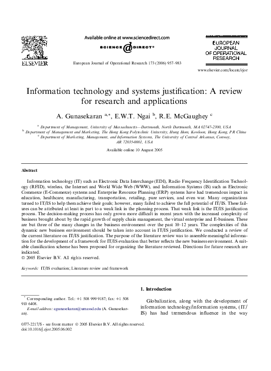 (PDF) Information technology and systems justification: A review for ...
