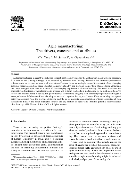 (PDF) Agile manufacturing