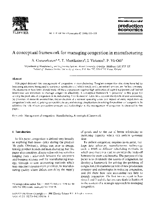 (PDF) A conceptual framework for managing congestion in manufacturing
