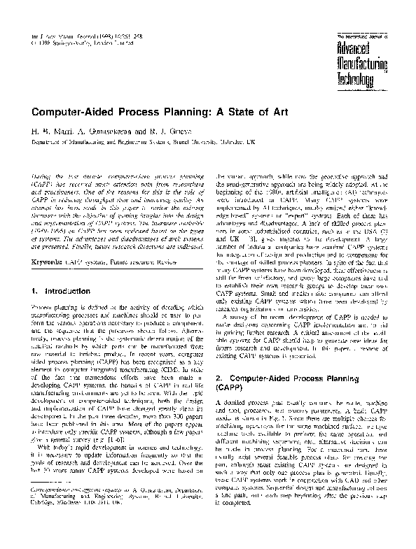 (PDF) Computer-aided process planning : A state of art