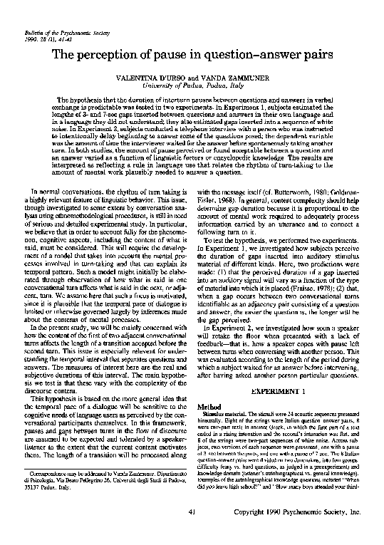 (PDF) The perception of pause in question-answer pairs