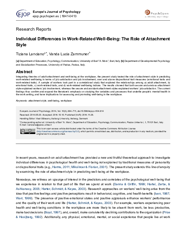 (PDF) Individual Differences in Work-Related Well-Being: The Role of ...