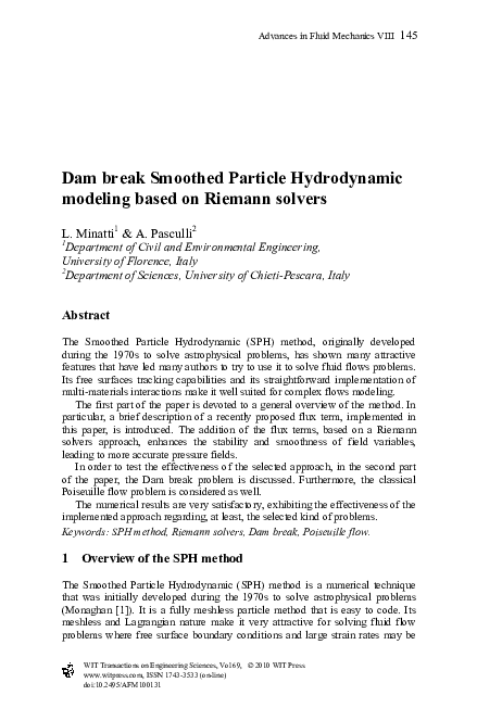 (PDF) Dam break Smoothed Particle Hydrodynamic modeling based on Riemann solvers