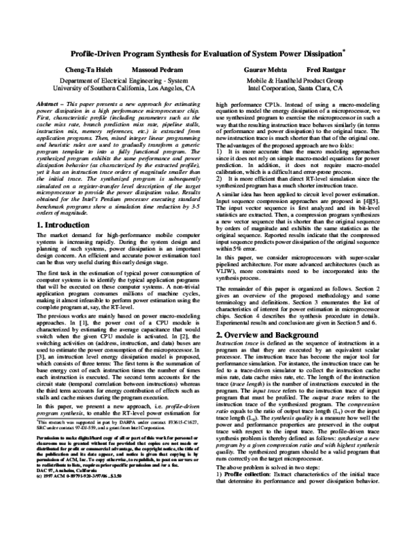 Pdf Profile Driven Program Synthesis For Evaluation Of System Power Dissipation Gaurav Mehta