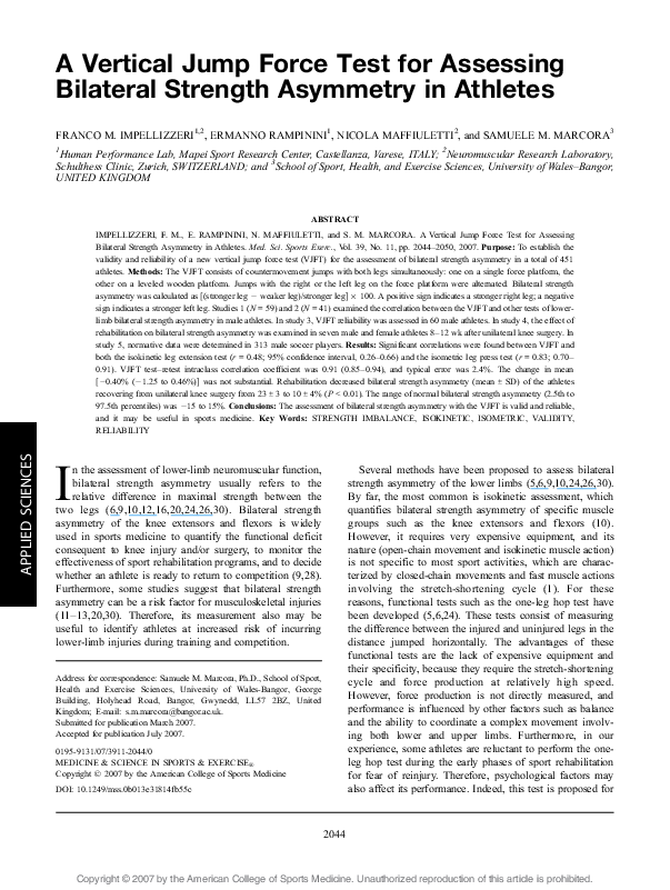 (PDF) A Vertical Jump Force Test for Assessing Bilateral Strength ...