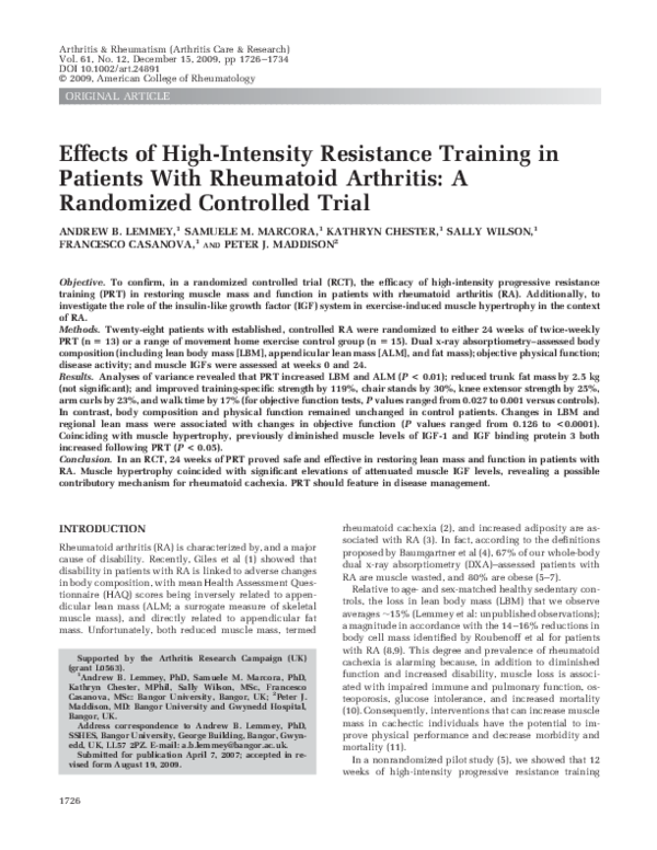 (PDF) 211. PROGRESSIVE Resistance Training Improves Function in Early ...
