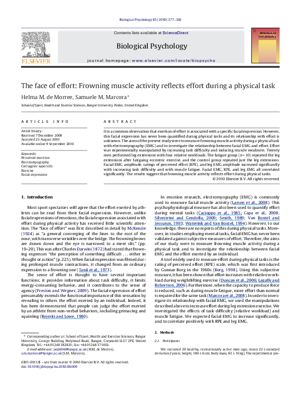 (PDF) The face of effort: Frowning muscle activity reflects effort ...