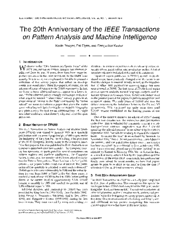 Pdf The 20th Anniversary Of The Ieee Transactions On Pattern Analysis And Machine Intelligence