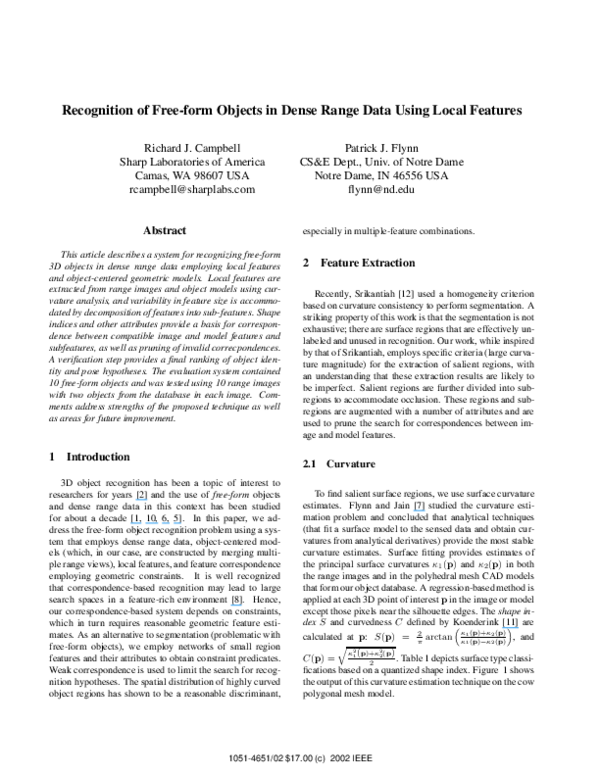 (PDF) Recognition of free-form objects in dense range data using local ...