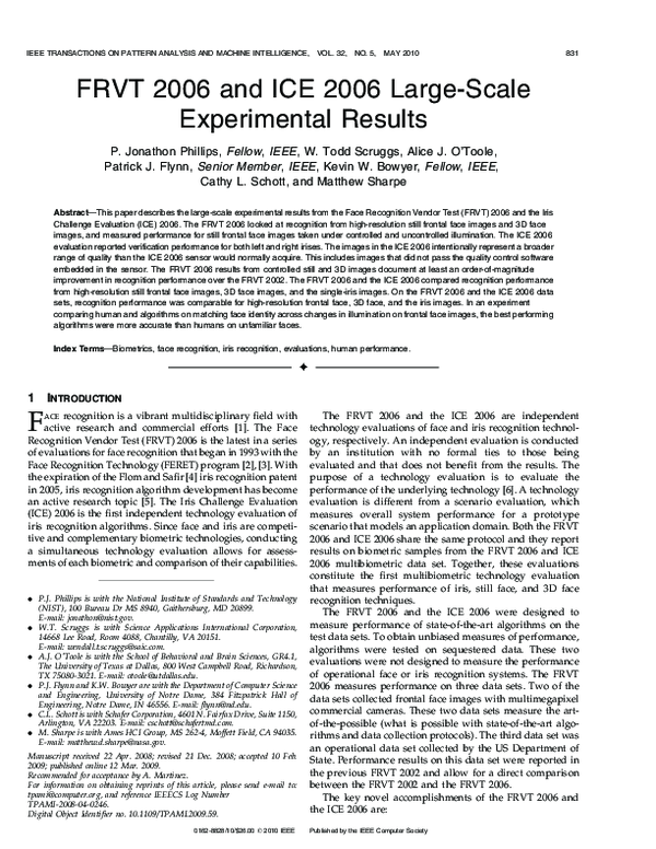 (PDF) FRVT 2006 and ICE 2006 Large-Scale Experimental Results